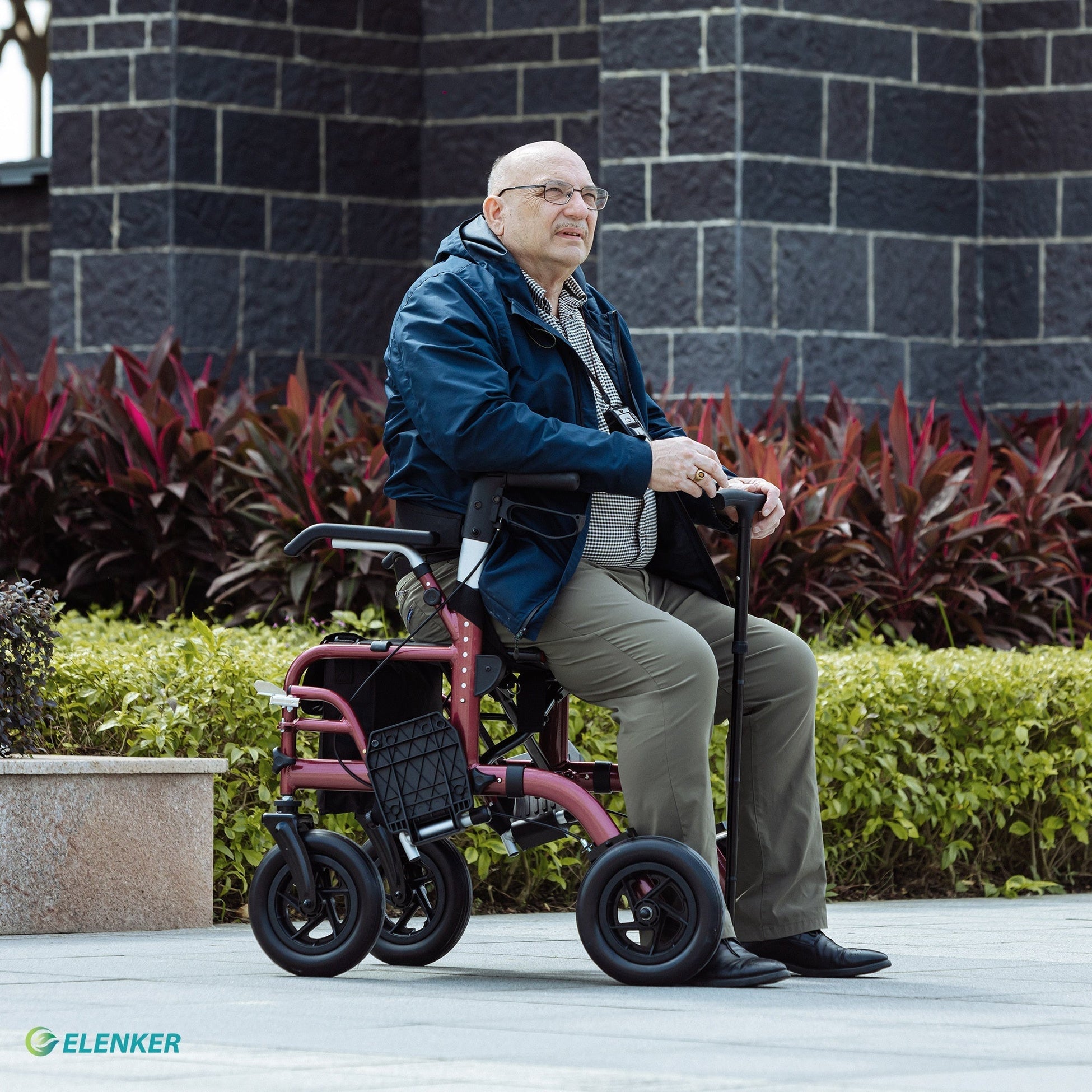 How do you fold Elenker All-Terrain 2 in 1 Rollator Walker?