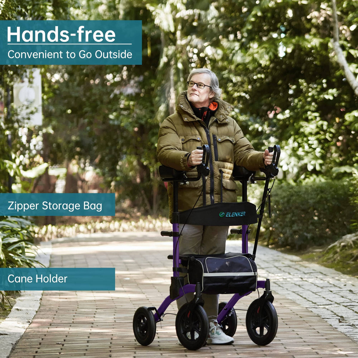 ELENKER HFK-9240-2 Upright Rollator Walker with 12” Wheels – Elenker