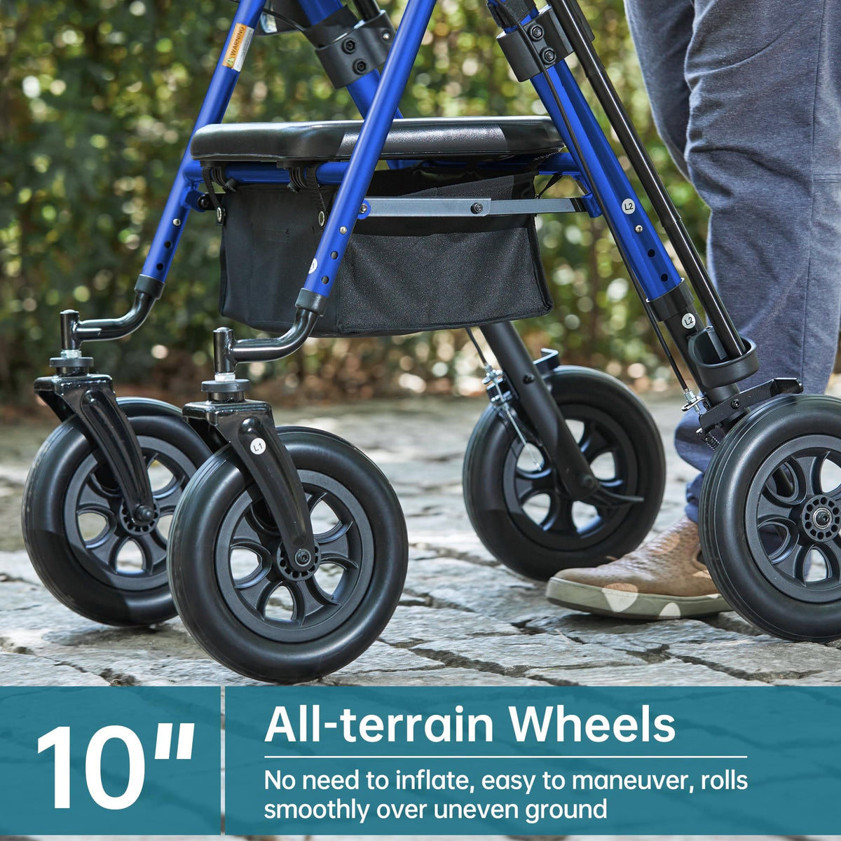 Elenker HFK-9236T4 All-Terrain Upright Rollator with Seat & 10" Wheels