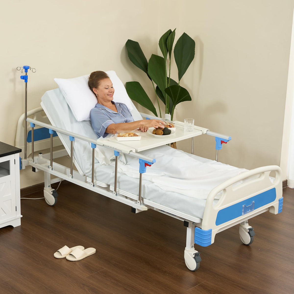 ELENKER SLD-A21-111 Electric ICU Bed with Remote, Mattress, IV Pole ...