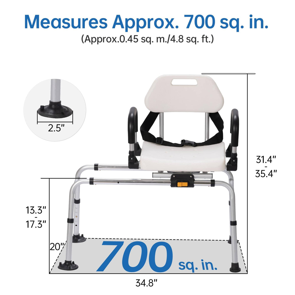 Elenker HFK-3146-1 Non-Slip Sliding Shower Chair with Pivoting Arms