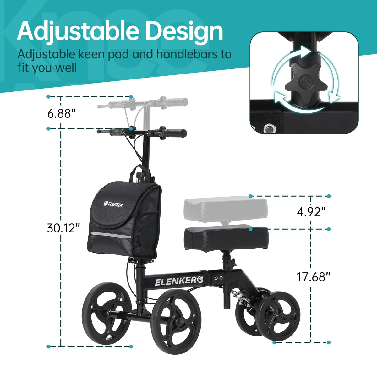 Elenker YF-9002D Foldable Knee Walker with 10" Wheels & Dual Brakes