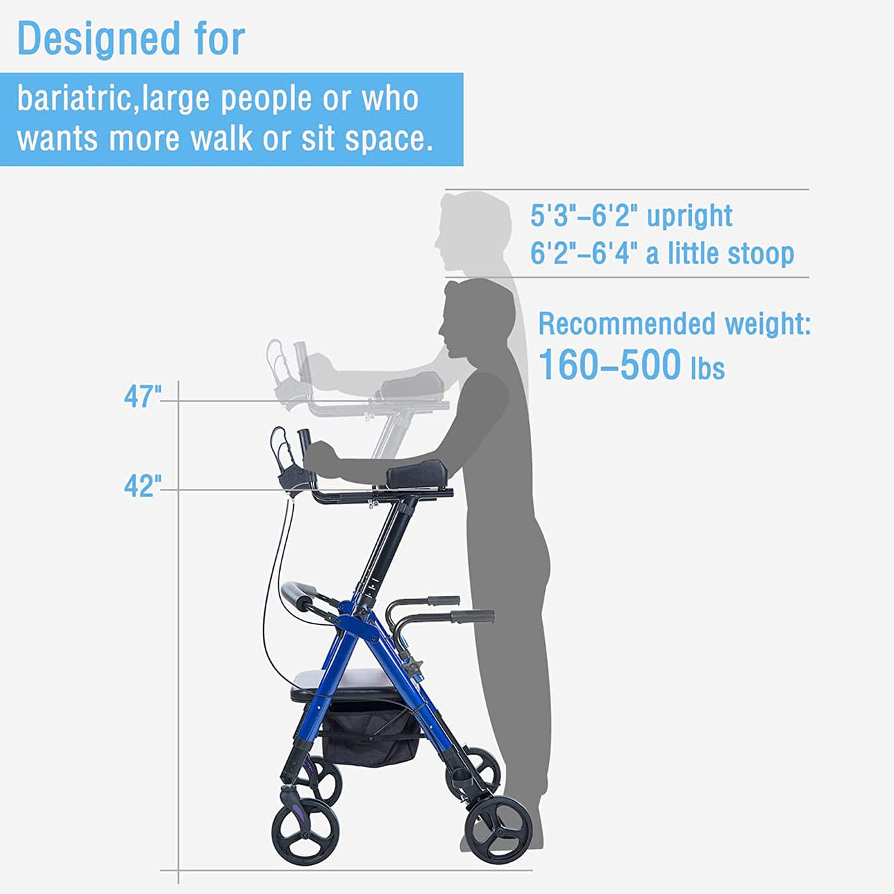 Elenker HFK-9219B Heavy Duty Bariatric Upright Walker with 8" Wheels
